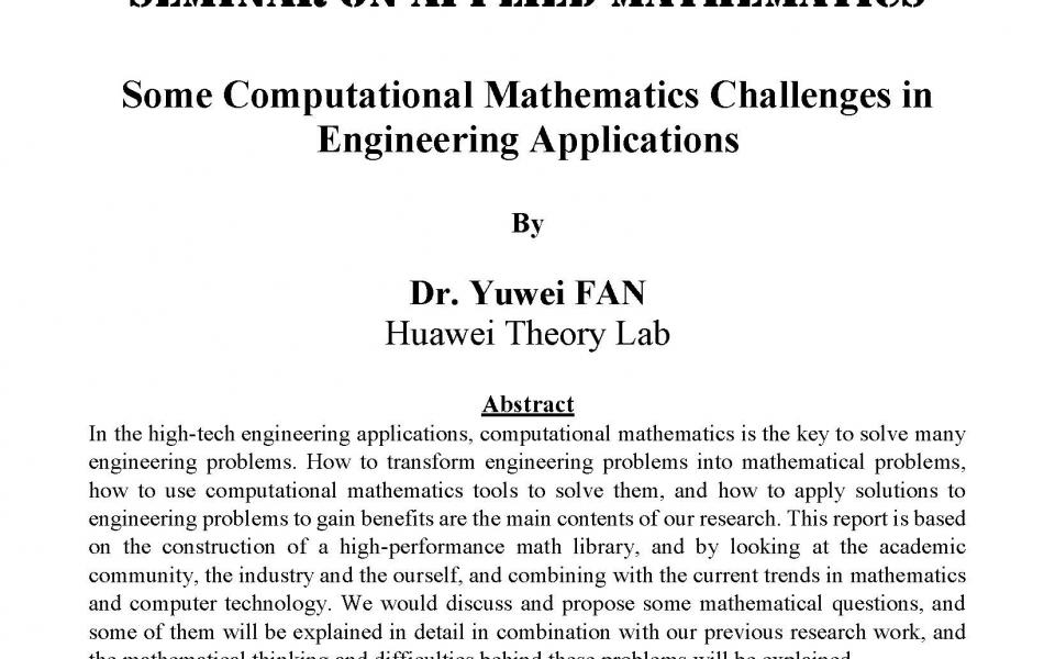 Department of Mathematics - Seminar on Applied Mathematics - Some Computational Mathematics ...